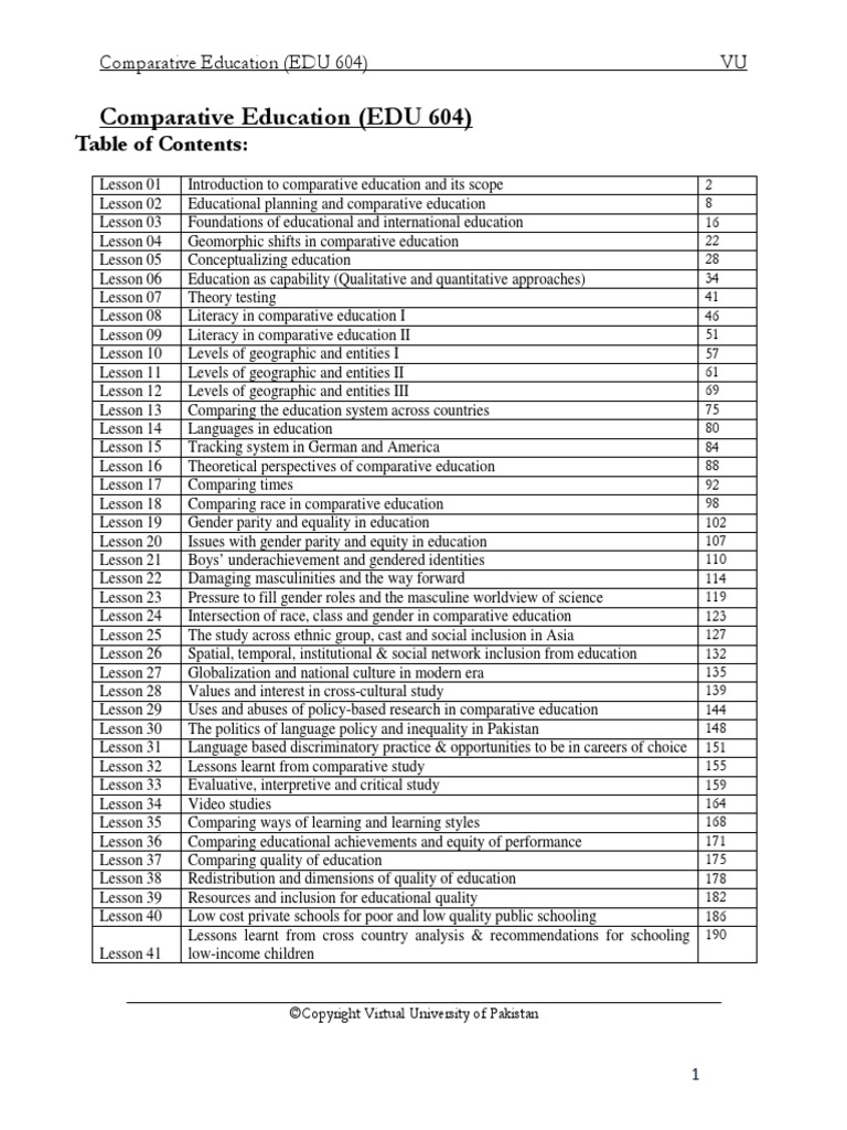 Comparative Education (EDU 604) : Table of Contents | PDF | Social ...
