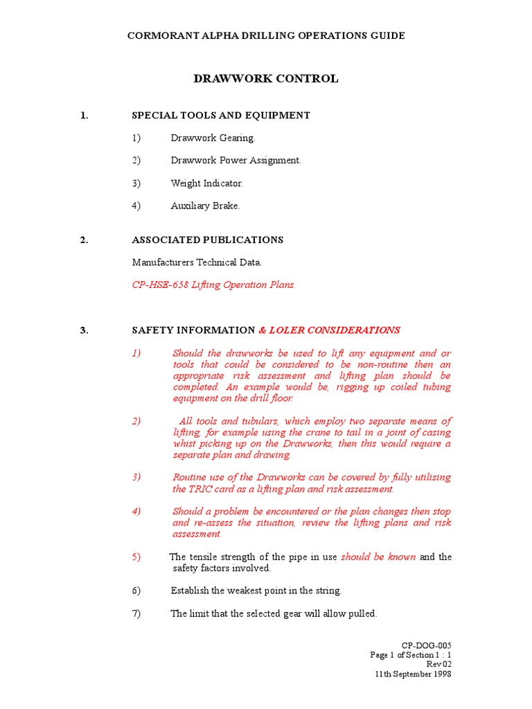 Drawwork Control: Cormorant Alpha Drilling Operations Guide | PDF | Clutch | Elevator