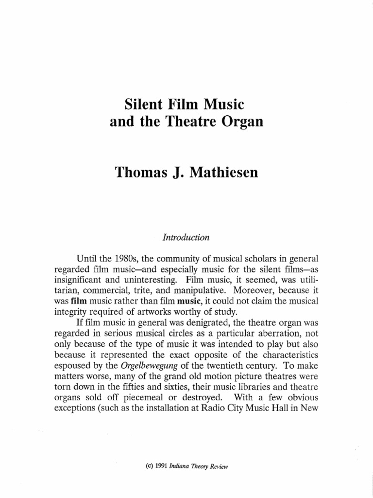 Silent Film Music and Theatre Organs | PDF | Sound | Performing Arts