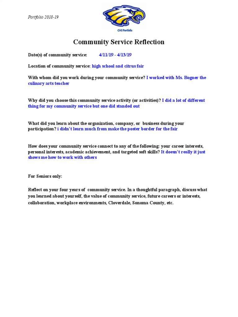 Community Service Reflection | PDF