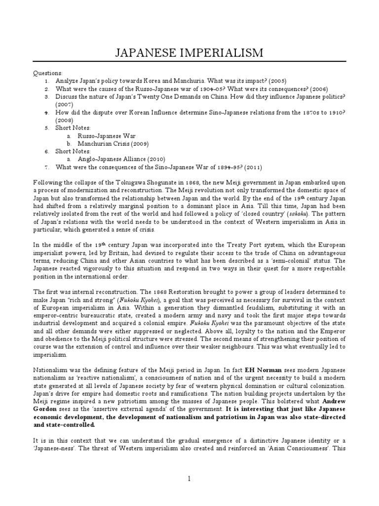 Japanese Imperialism Final | PDF | Imperialism | Empire Of Japan