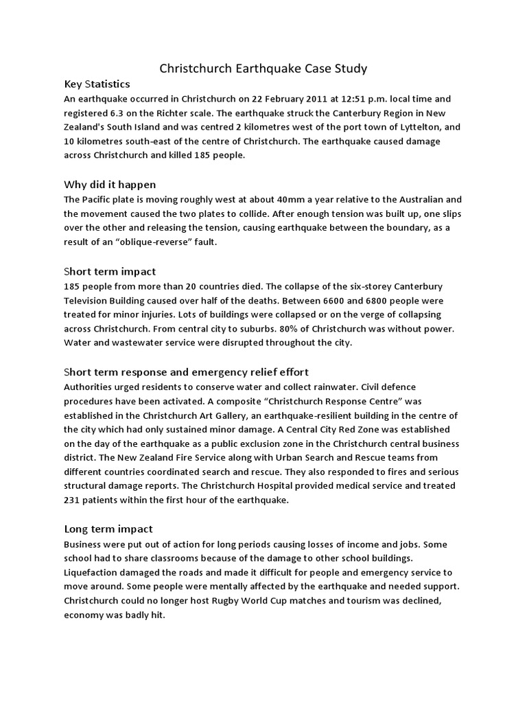 Christchurch Earthquake Case Study 2011 | PDF | Earthquakes | Natural ...