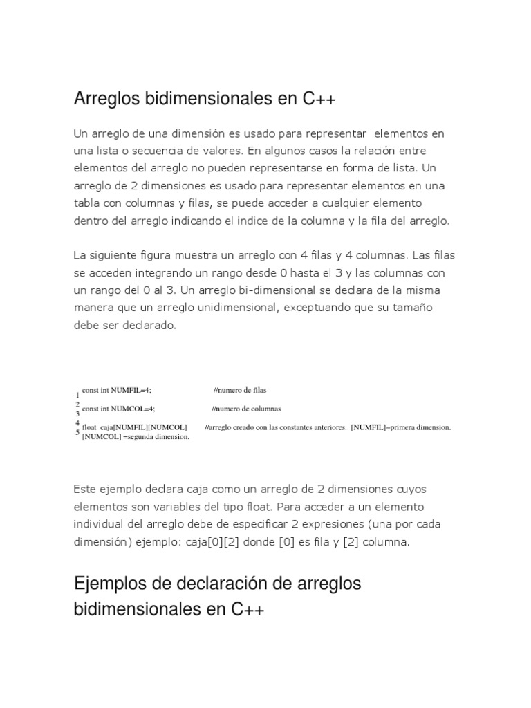 Teoria de Arreglos Bidimensionales | PDF | C ++ | Dimensión