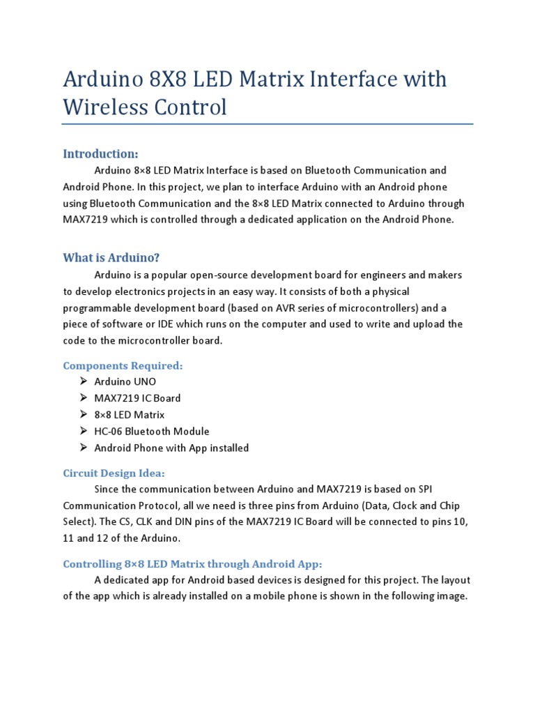 Wireless Control of an 8x8 LED Matrix using Arduino and Android | PDF ...