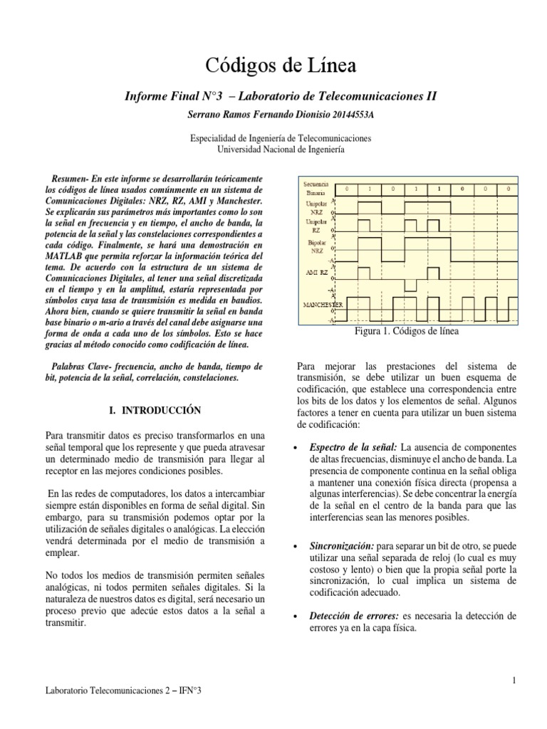 Codigos de Linea UNI | PDF | Ingenieria Eléctrica | Transmisión de datos