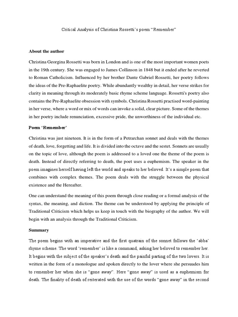 Critical Analysis of Christina Rossetti | PDF | Dante Gabriel Rossetti ...