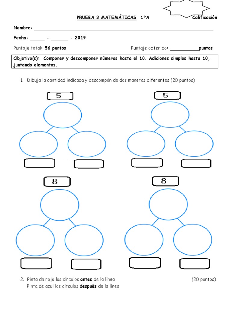 PRUEBA 3 MATEMÁTICAS 1°A - Componer y Descomponer | PDF | Crecimiento ...