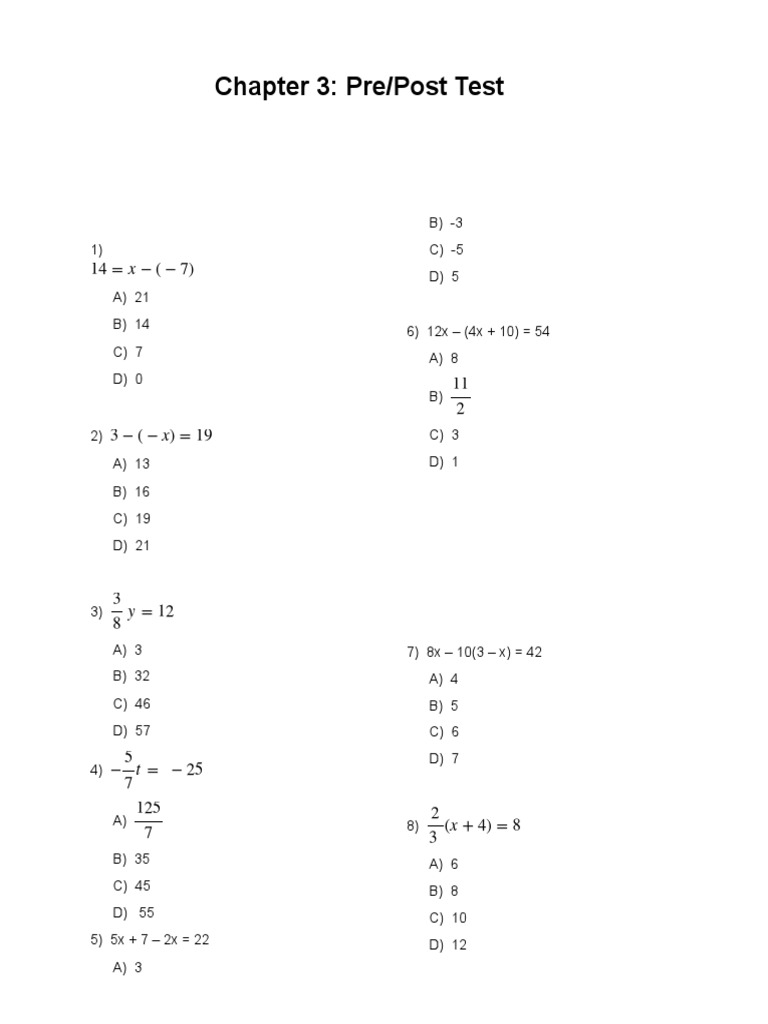 Chapter 3: Pre/Post Test | Download Free PDF | Teaching Mathematics ...