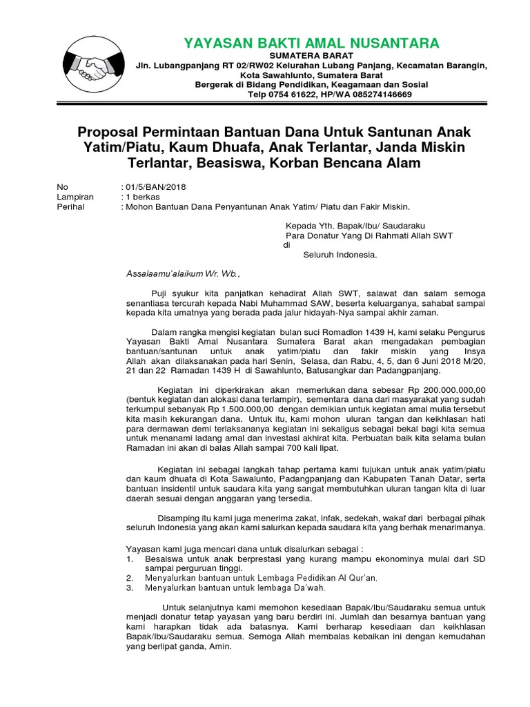 Proposal Santunan Anak Yatim Piatu Dan Fakir Miskin. | PDF