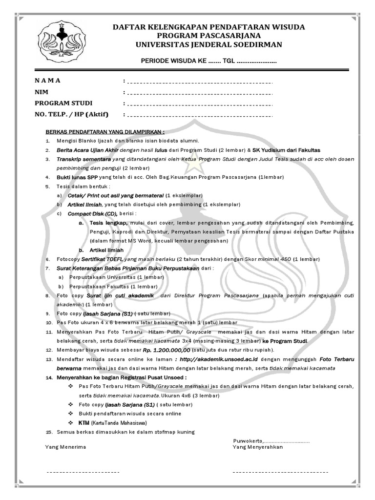 Form Wisudawan Unsoed | PDF