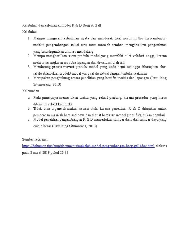 Kelebihan Dan Kelemahan Model R D Borg Gall Pdf