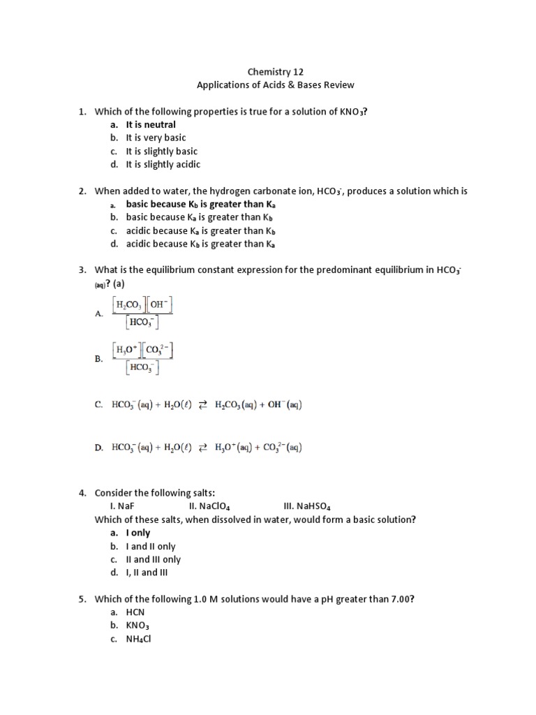 Chemistry 12: Acids & Bases Review | PDF | Ph | Titration