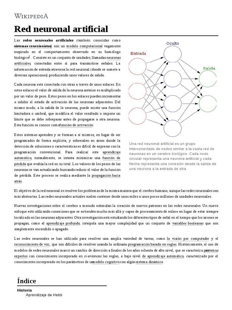 Red Neuronal Artificial - Wikipedia | PDF | Red neuronal artificial ...
