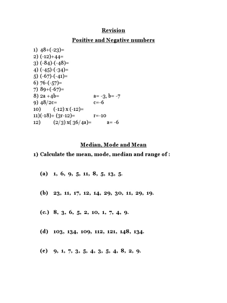 Revision - Grade 6 - Mathematics | PDF