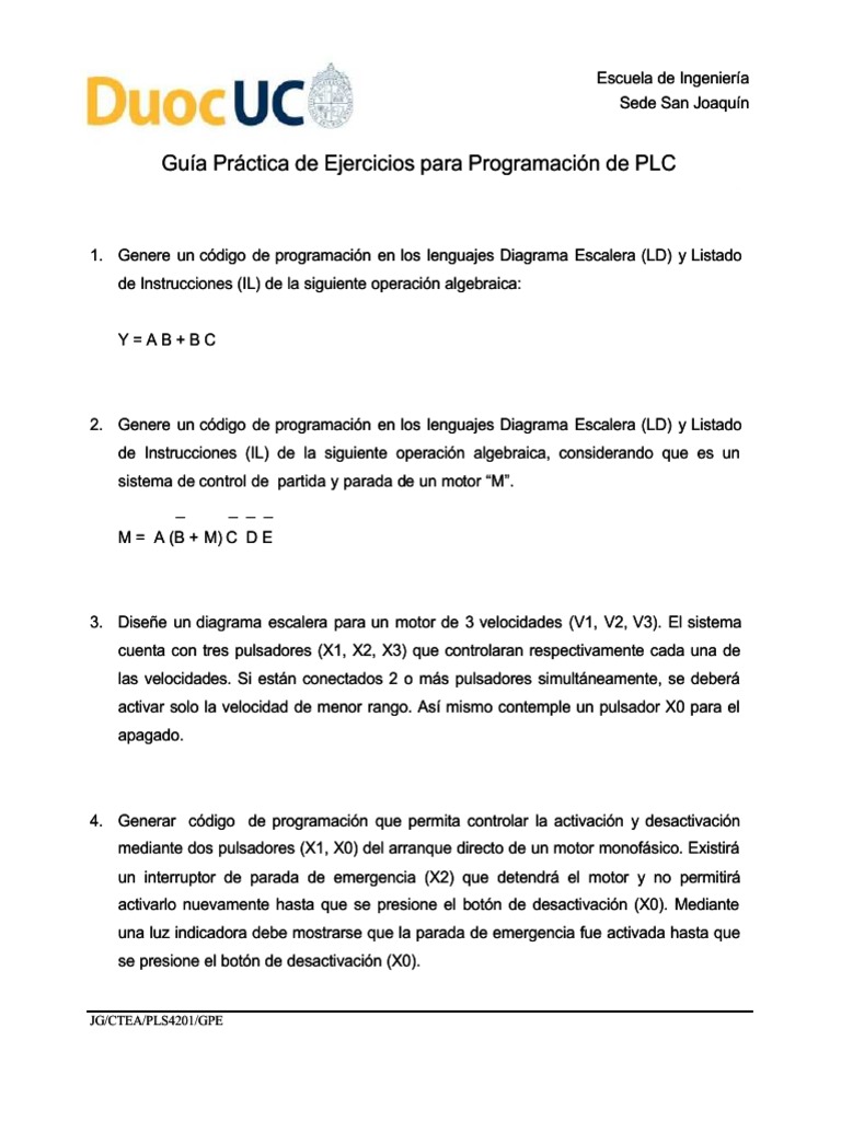 Guia Practica de Ejercicios para Programacion de PLC PDF | PDF ...