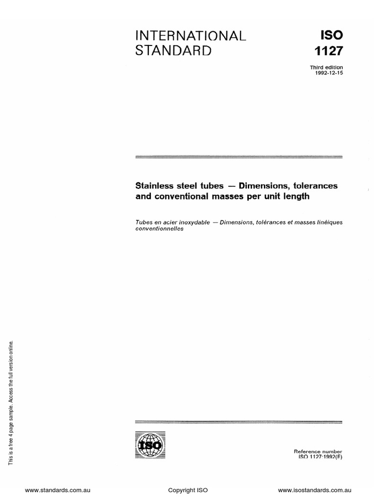 En Iso 1127 | PDF | International Organization For Standardization | Engineering Tolerance