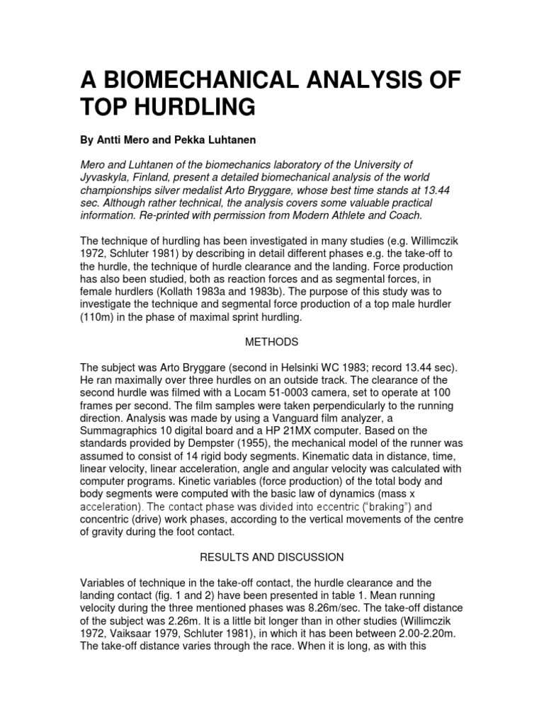 Mero Biomech Analysis of Hurdling Events PDF | PDF | Running | Force