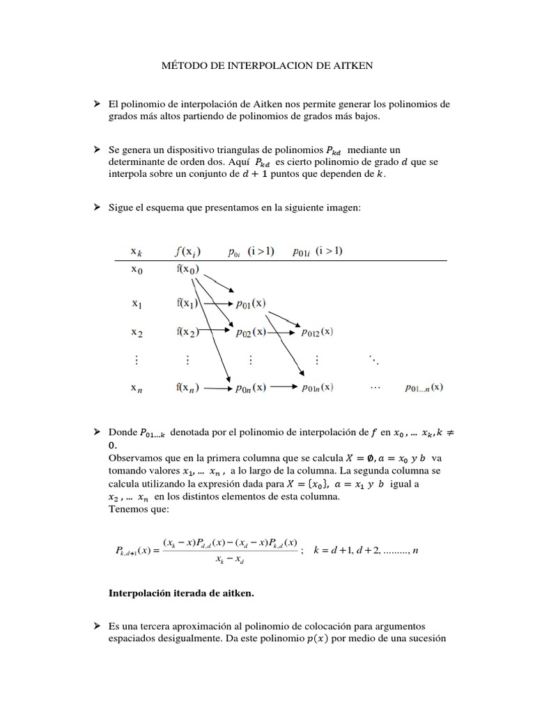 Método de Interpolacion de Aitken | PDF | Análisis numérico | Álgebra