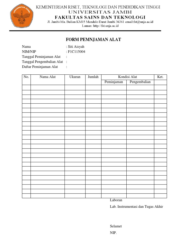 Daftar Peminjaman Alat | PDF