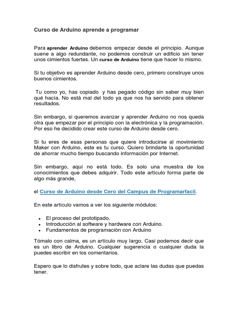 Curso de Arduino Aprende A Programar Desde Cero | PDF | Entorno de ...