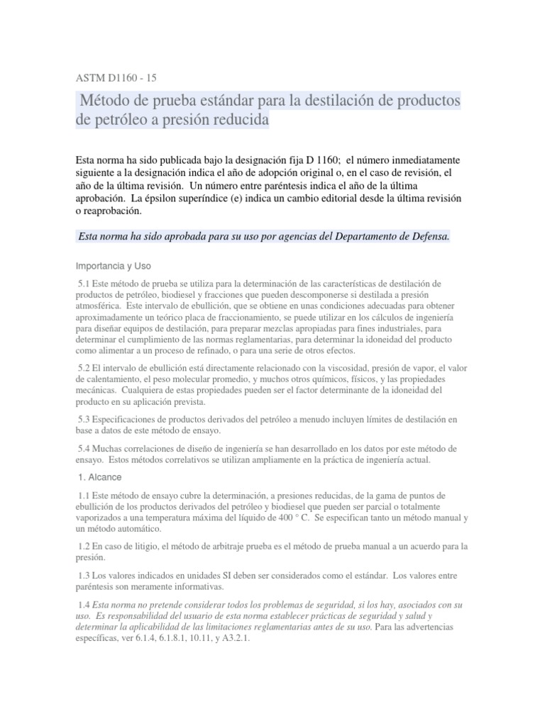 Astm d1160 | PDF | Destilación | Vacío