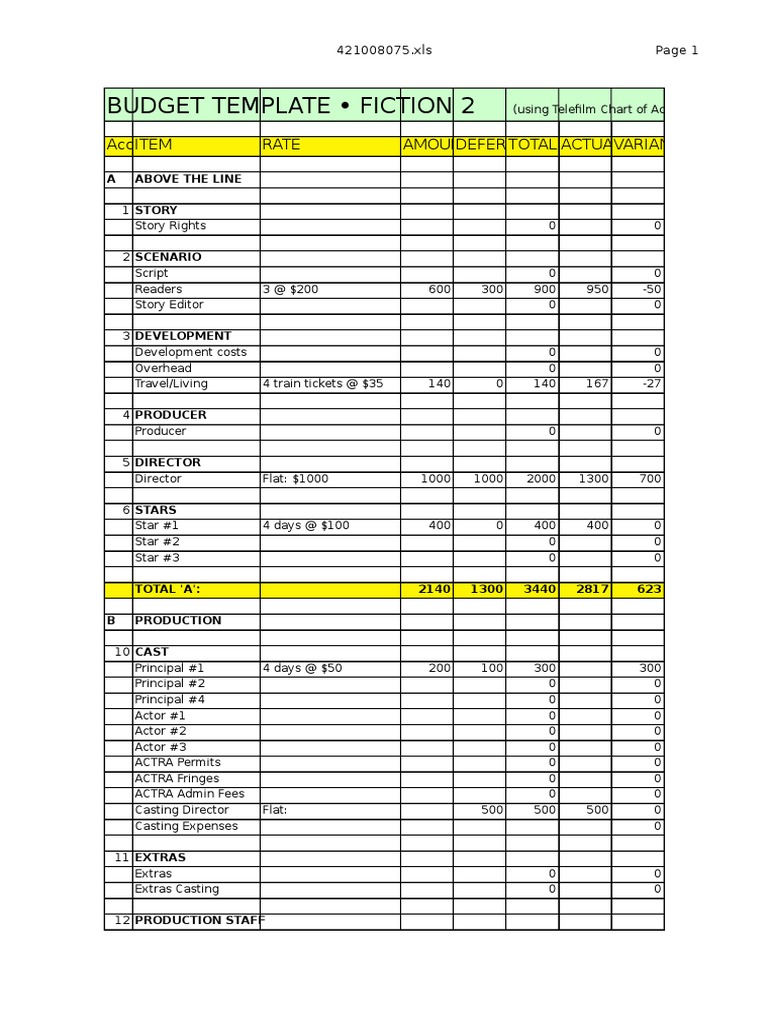 Film Budget Template 01 | PDF | Leisure