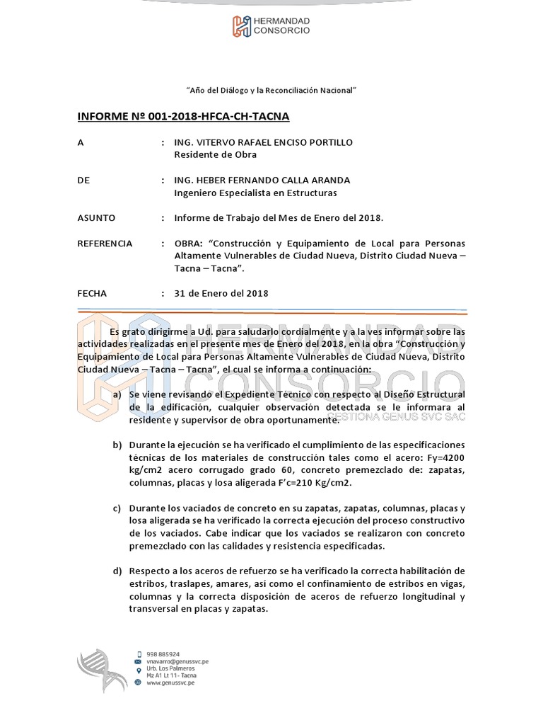 INFORME DEL ING. ESTRUCTURAL.docx | Hormigón | Ingeniería de Edificación