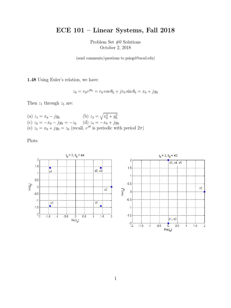 ECE 101 - Linear Systems, Fall 2018: (Send Comments/questions To Psiegel@ucsd - Edu) | PDF ...