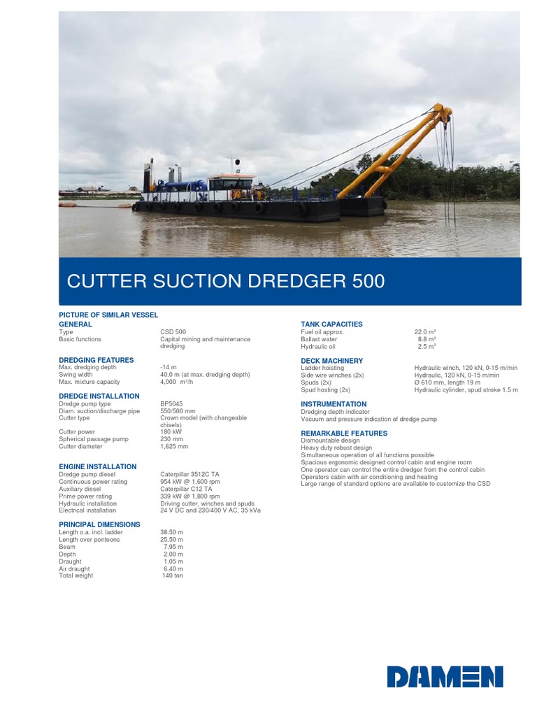 Product Sheet Damen Cutter Suction Dredger 500-08-2017 | PDF | Dredging ...