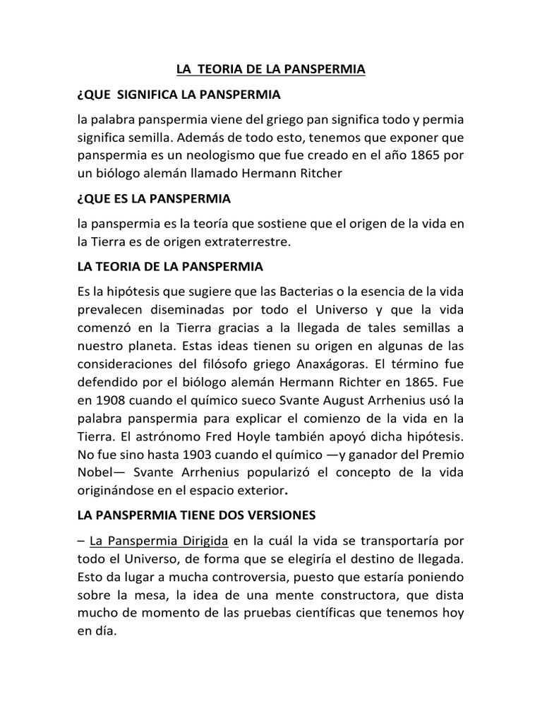 La Teoria de La Panspermia | PDF | Science | Naturaleza