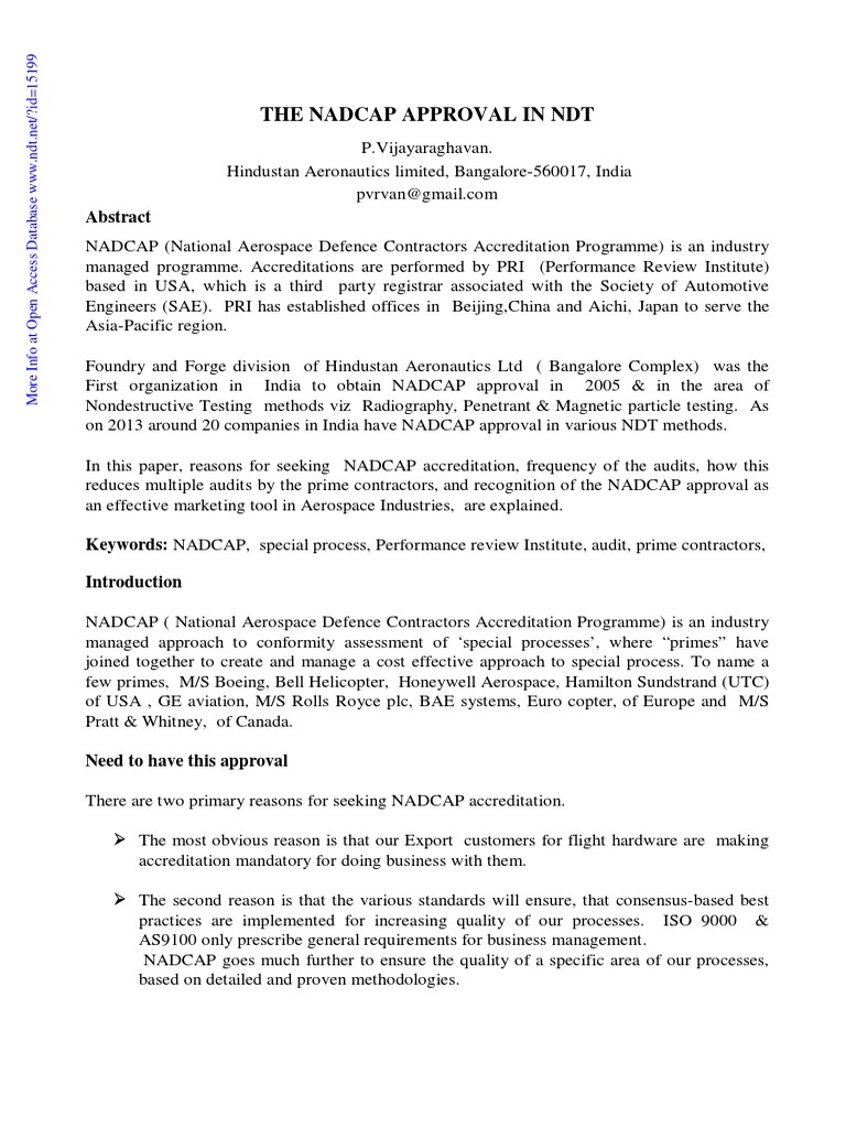 The Nadcap Approval in NDT | PDF | Audit | Manufacturing And Engineering