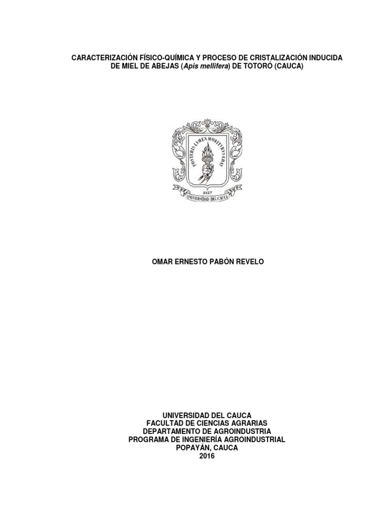 Trabajo de Grado Omar Pabón 1058 Final PDF | PDF | Miel | Cristalización