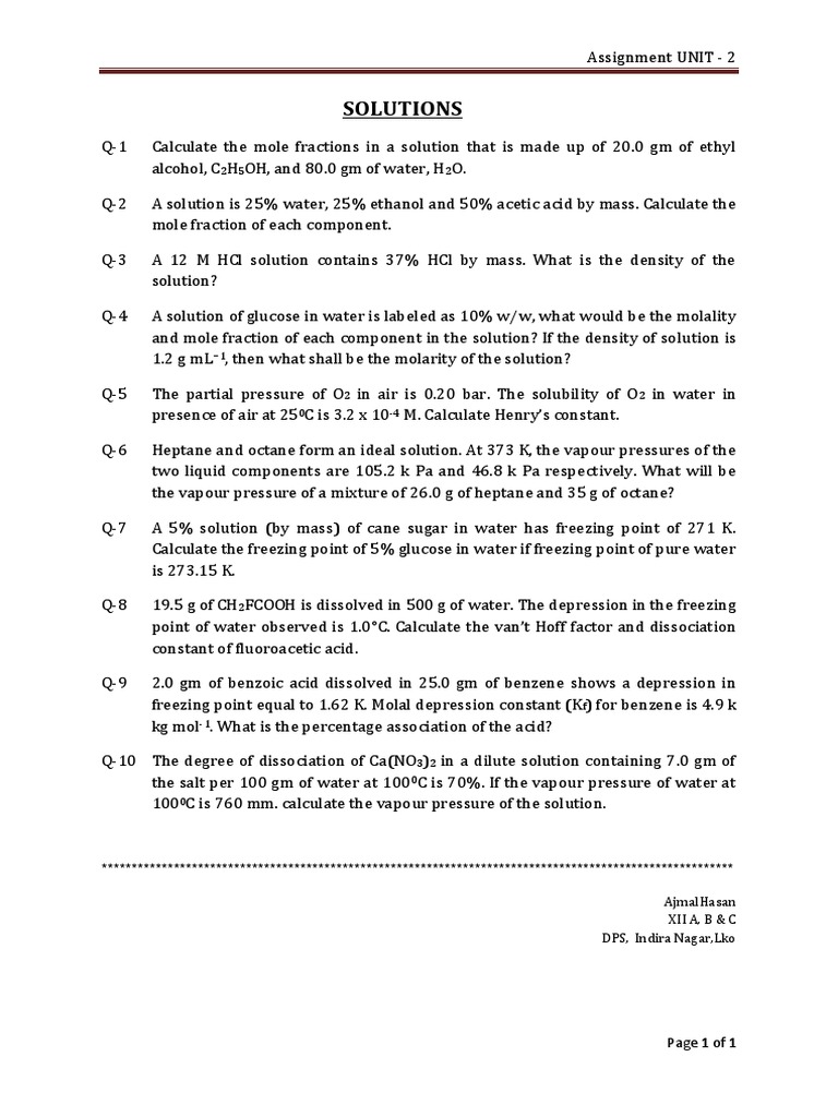 Assign Solution 2020 PDF | PDF | Solution | Physics