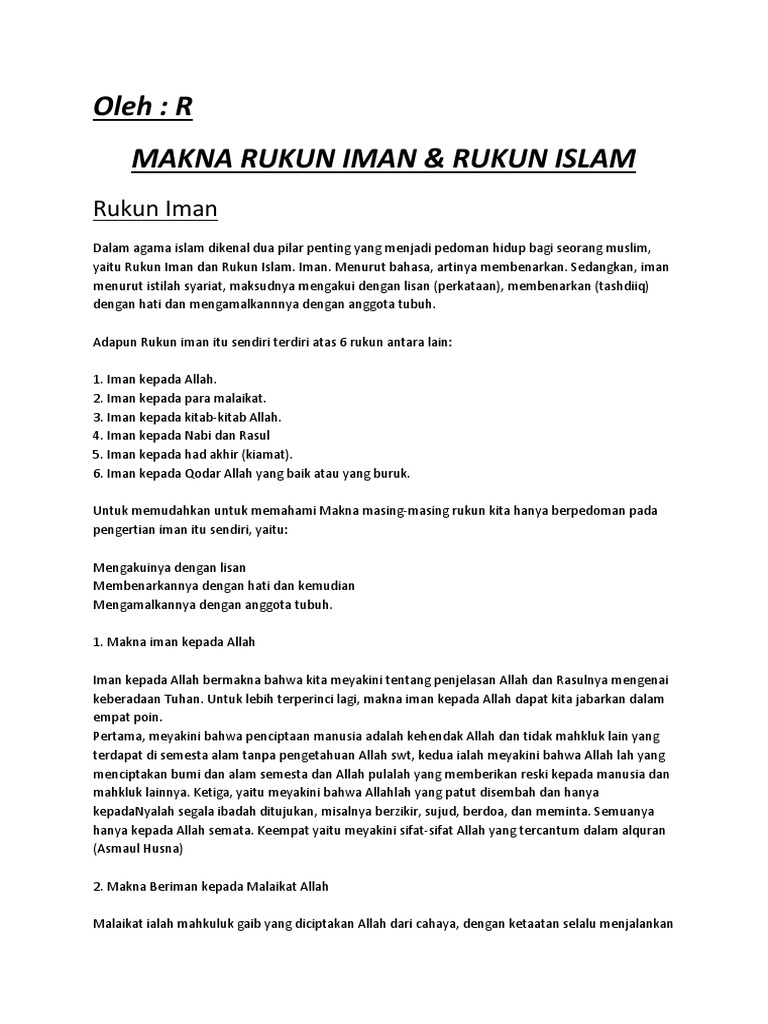 Makna Rukun Iman dan Rukun Islam | PDF