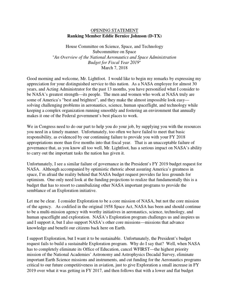 03.07.18 - RM Johnson Opening Statement NASA FY19 Budget Hearing - 0 ...