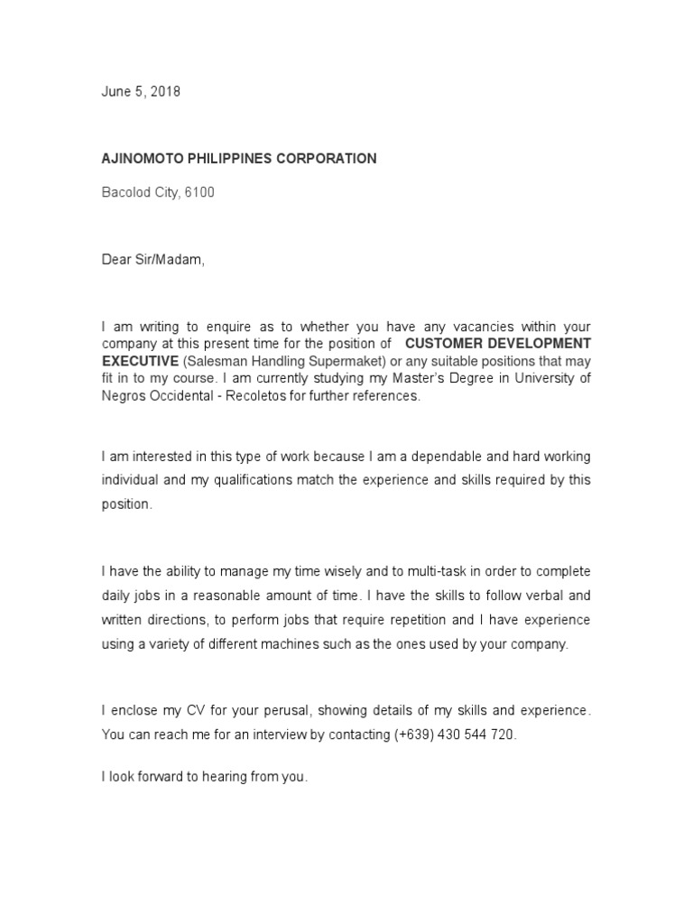 Job Inquiry for Customer Development Executive | PDF | Business