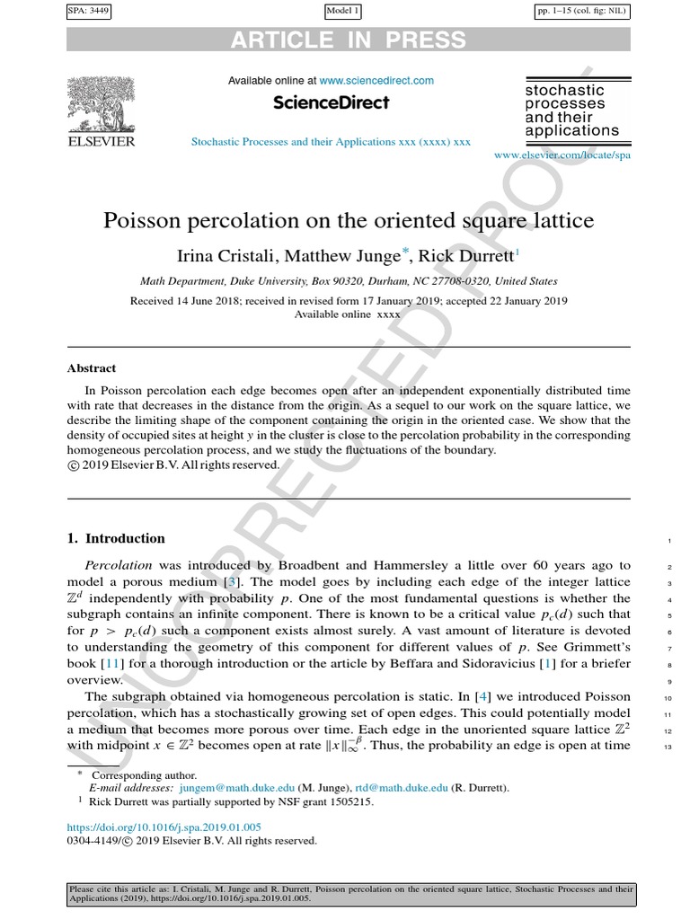 Poisson Percolation On The Oriented Square Lattice: Sciencedirect | PDF ...