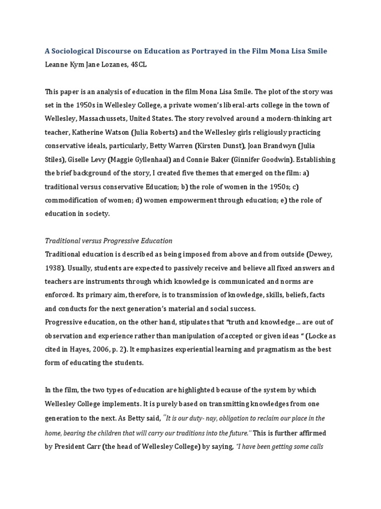 A Sociological Discourse On Education As Portrayed in The Film Mona ...