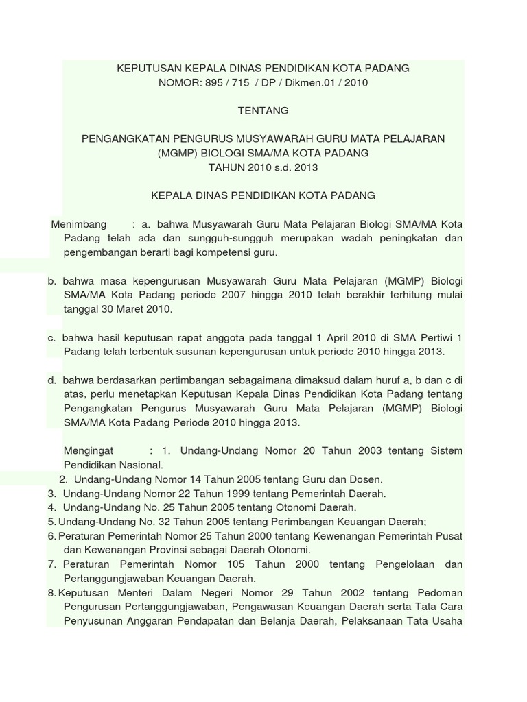 Contoh SK Pengurus MGMP | PDF