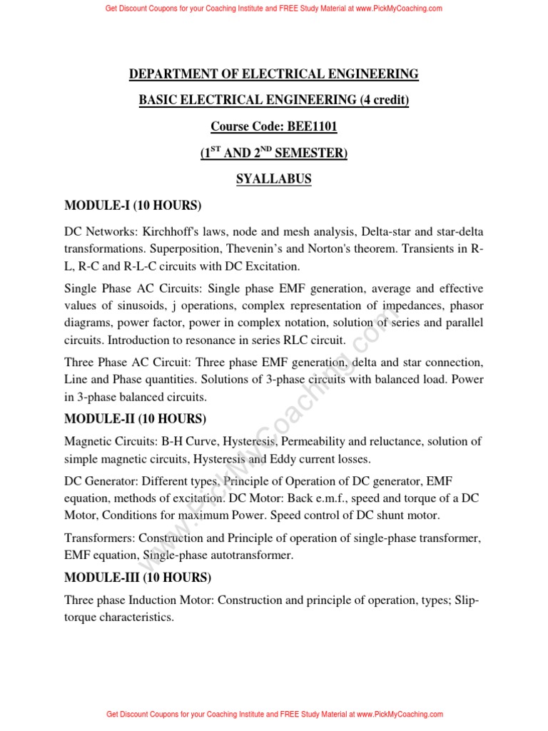 Basic Electrical Engineering PDF | PDF | Electrical Network | Electric ...