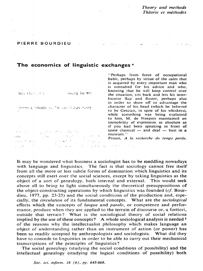 Linguistic Exchanges: The Economics of | PDF | Speech | Linguistics