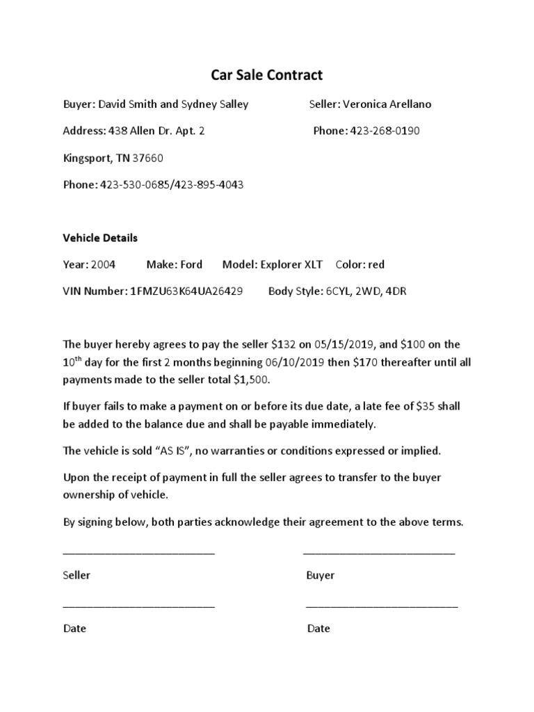 Car Sale Contract FordExpl | PDF