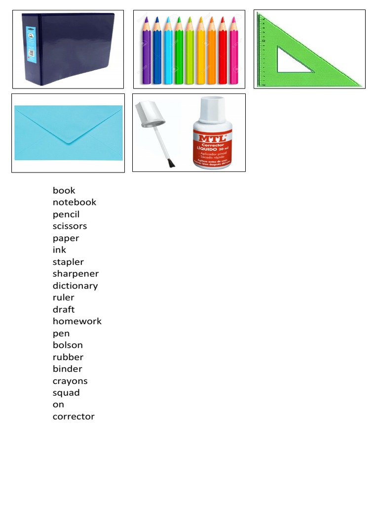 Book Notebook Pencil Scissors Paper Ink Stapler Sharpener Dictionary ...