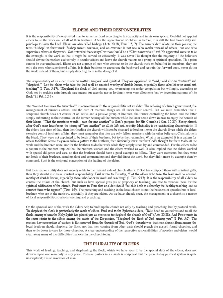 Responsibilities of Church Elders | PDF | Elder (Christianity ...