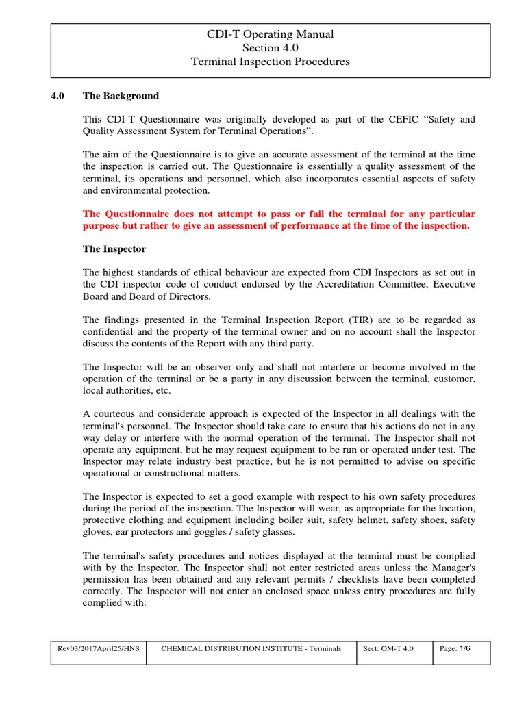 CDI-T Terminal Inspection Guidelines | PDF | Question | Databases