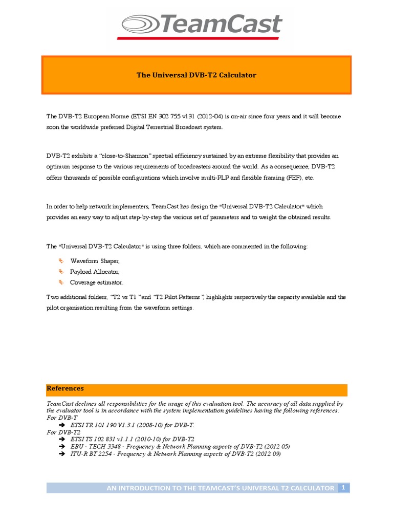 (TeamCast) Introduction To The Universal T2 Calculator | PDF ...