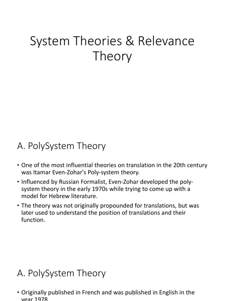 System Theories & Relevance Theory | PDF | Translations | Epistemology