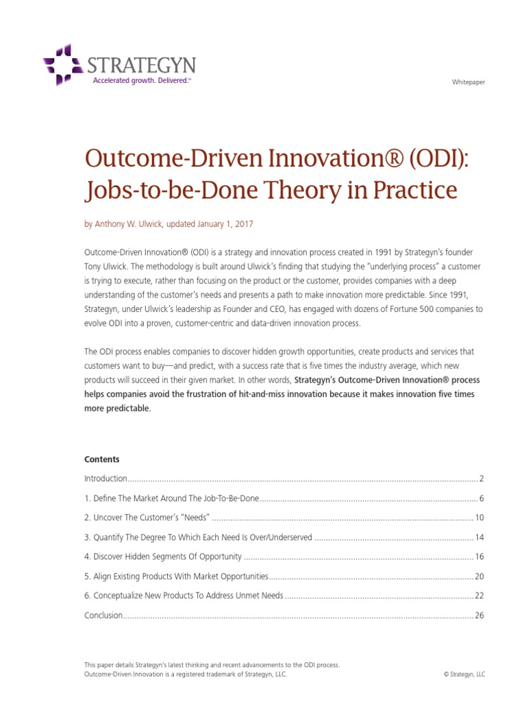 Outcome Driven Innovation Whitepaper of Strategyn | PDF | Marketing ...
