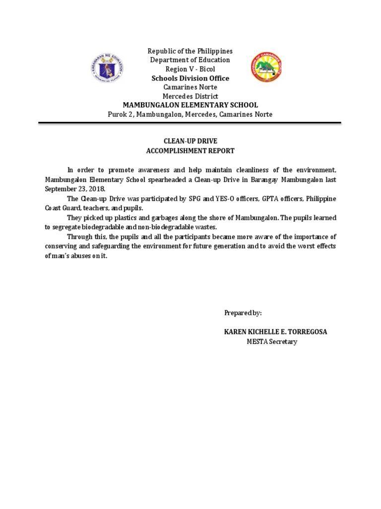 Accomplishment Report - Clean-Up DRive | PDF | Waste Management ...