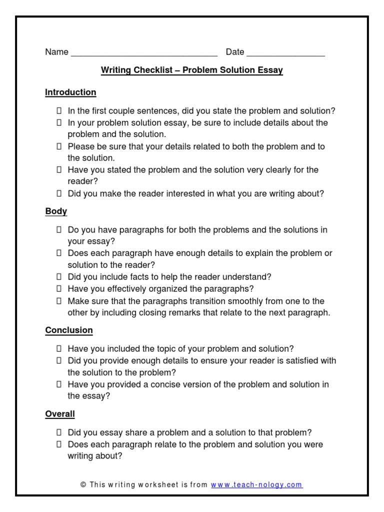 Rubrics For Problem Solution Essay | PDF